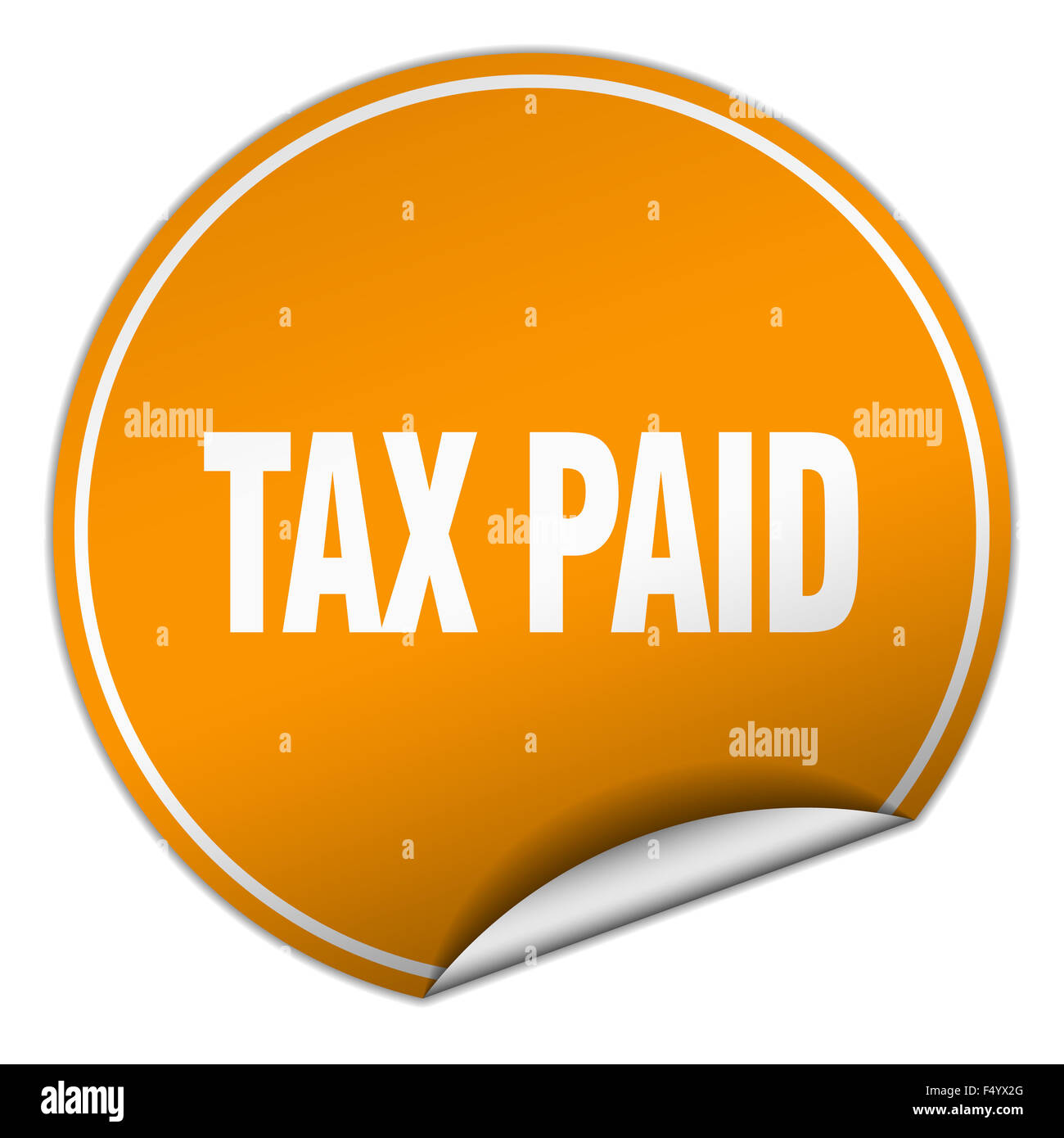 tax paid round orange sticker isolated on white Stock Photo - Alamy