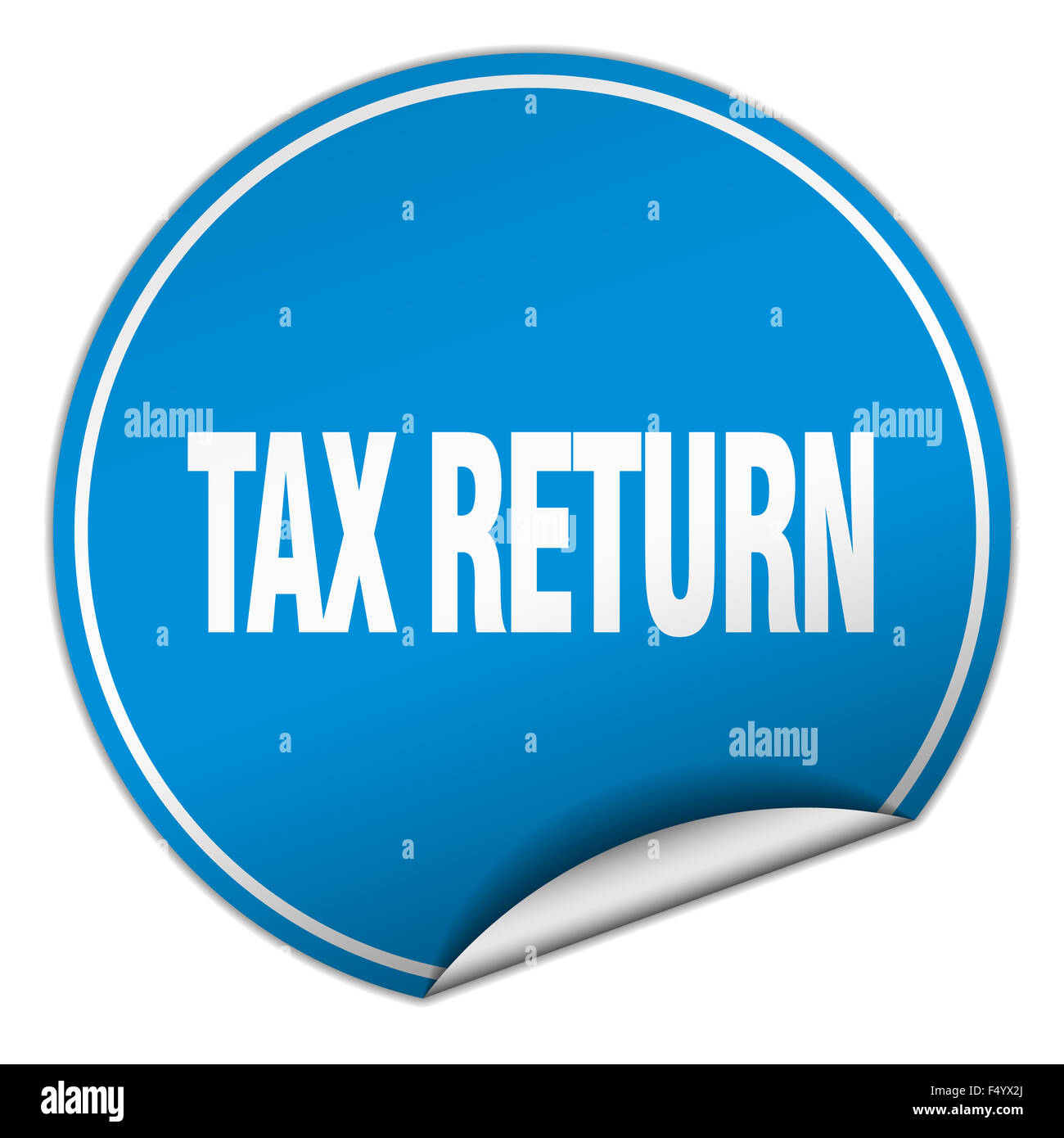 tax return round blue sticker isolated on white Stock Photo - Alamy