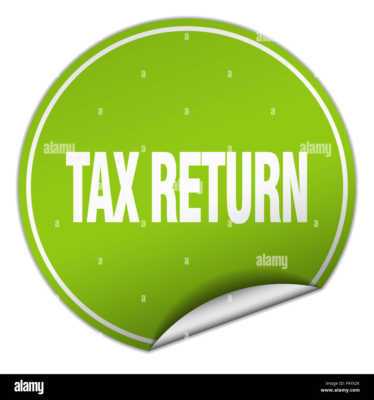 tax return round green sticker isolated on white Stock Photo - Alamy