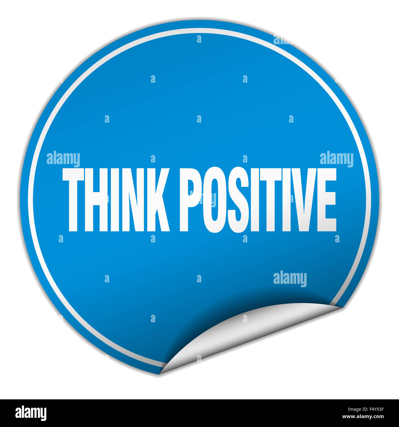 think positive round blue sticker isolated on white Stock Photo - Alamy