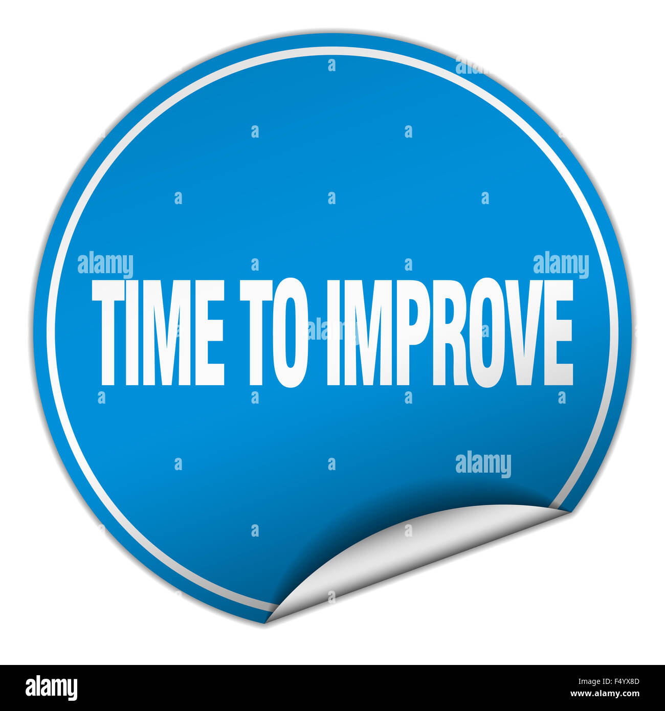 time to improve round blue sticker isolated on white Stock Photo - Alamy