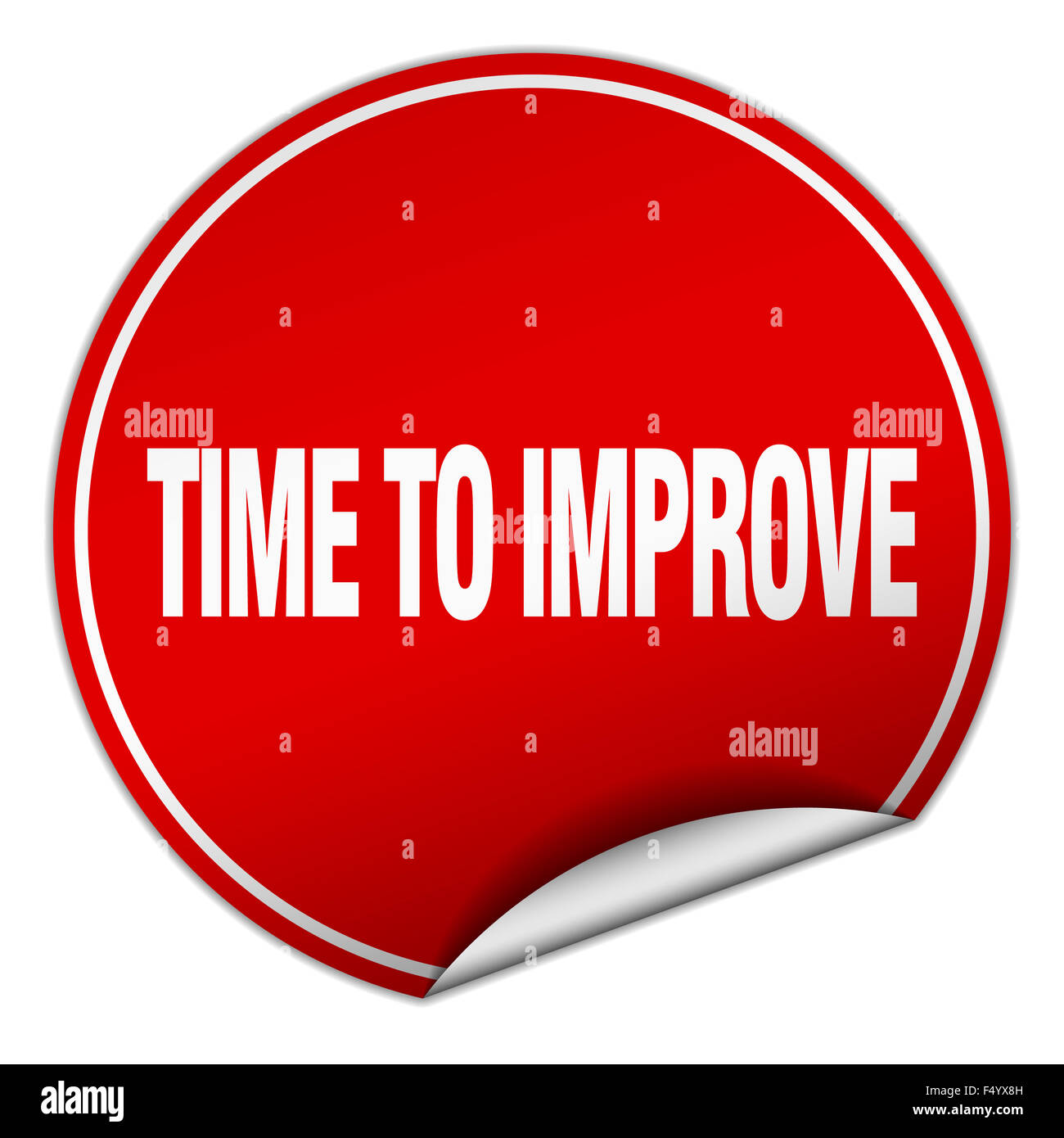 time to improve round red sticker isolated on white Stock Photo - Alamy