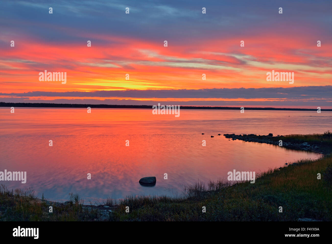 Sunrise over the Mackenzie River, Fort Providence, Northwest ...