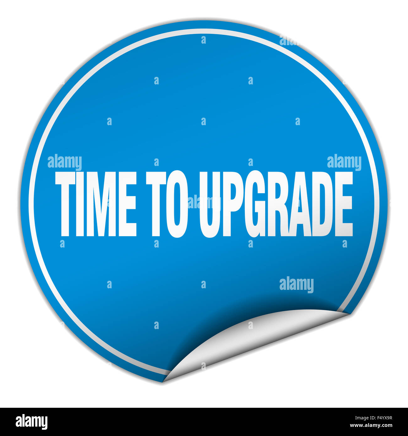 time to upgrade round blue sticker isolated on white Stock Photo - Alamy