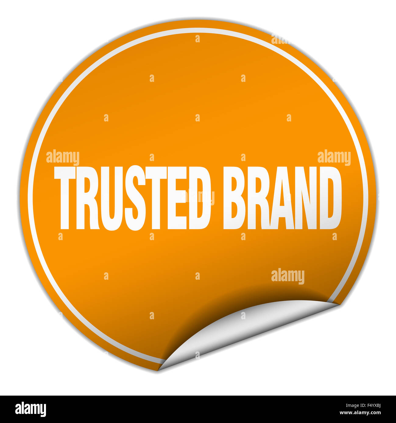 trusted brand round orange sticker isolated on white Stock Photo - Alamy