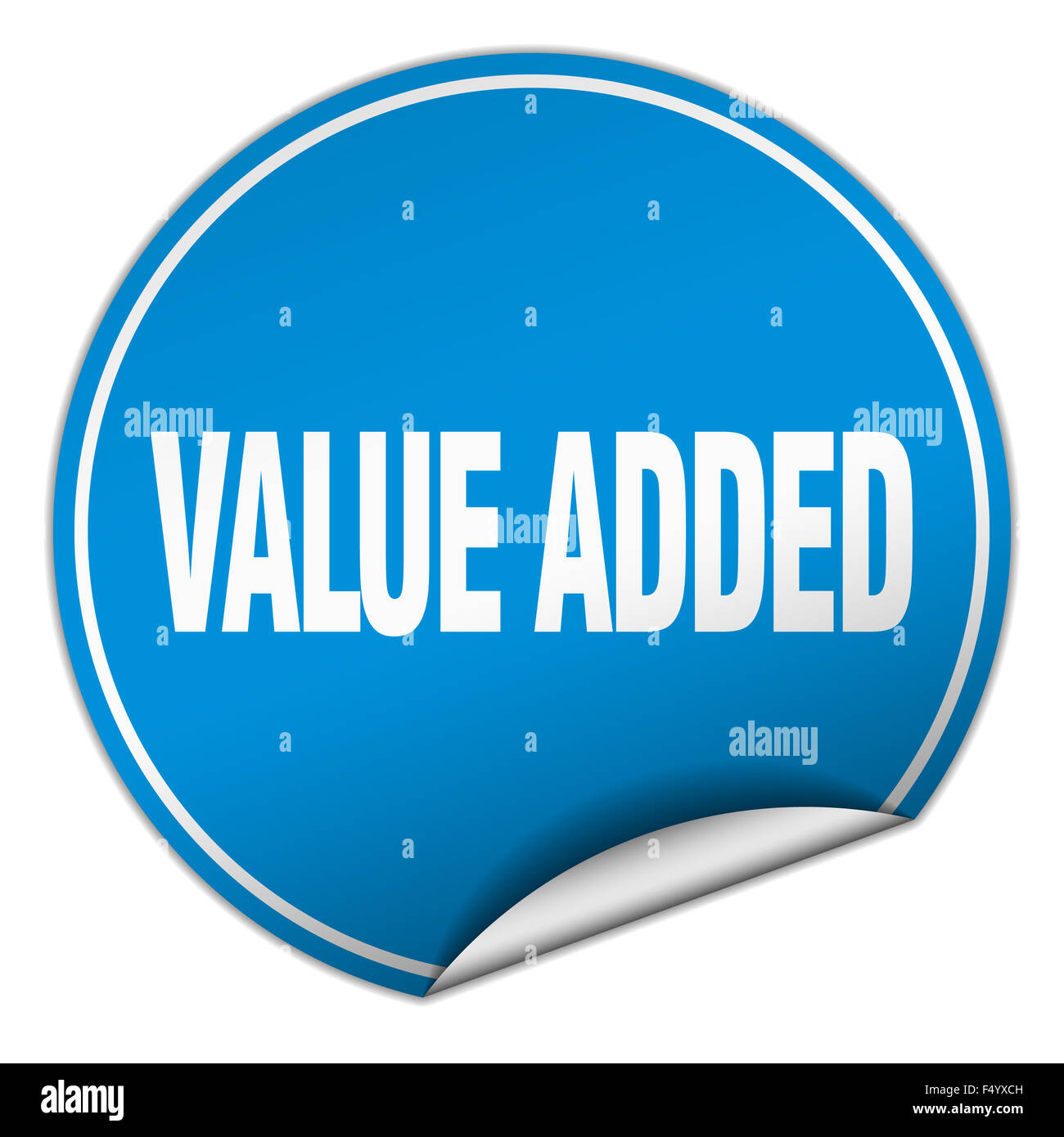 value added round blue sticker isolated on white Stock Photo - Alamy