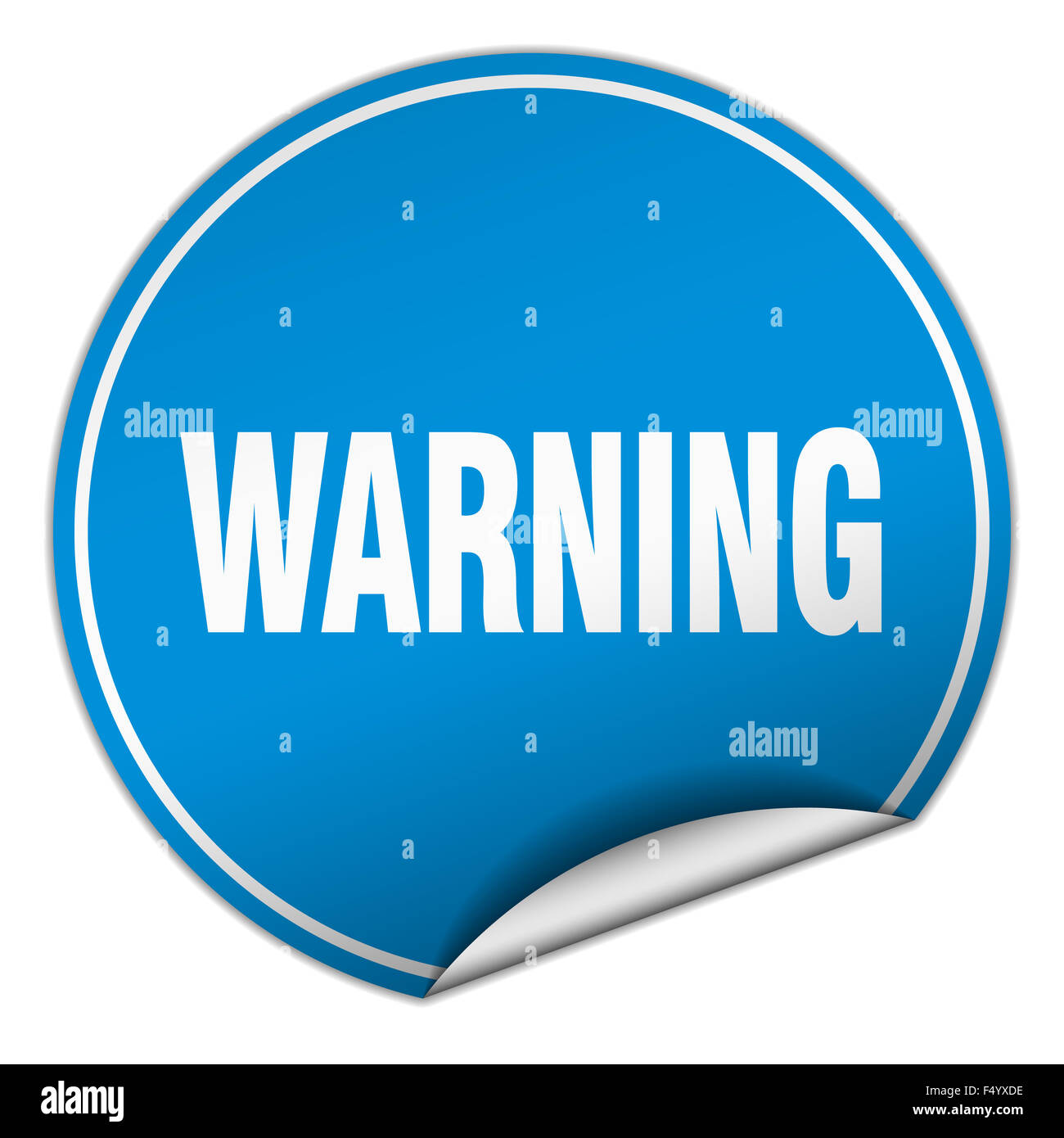 warning round blue sticker isolated on white Stock Photo - Alamy