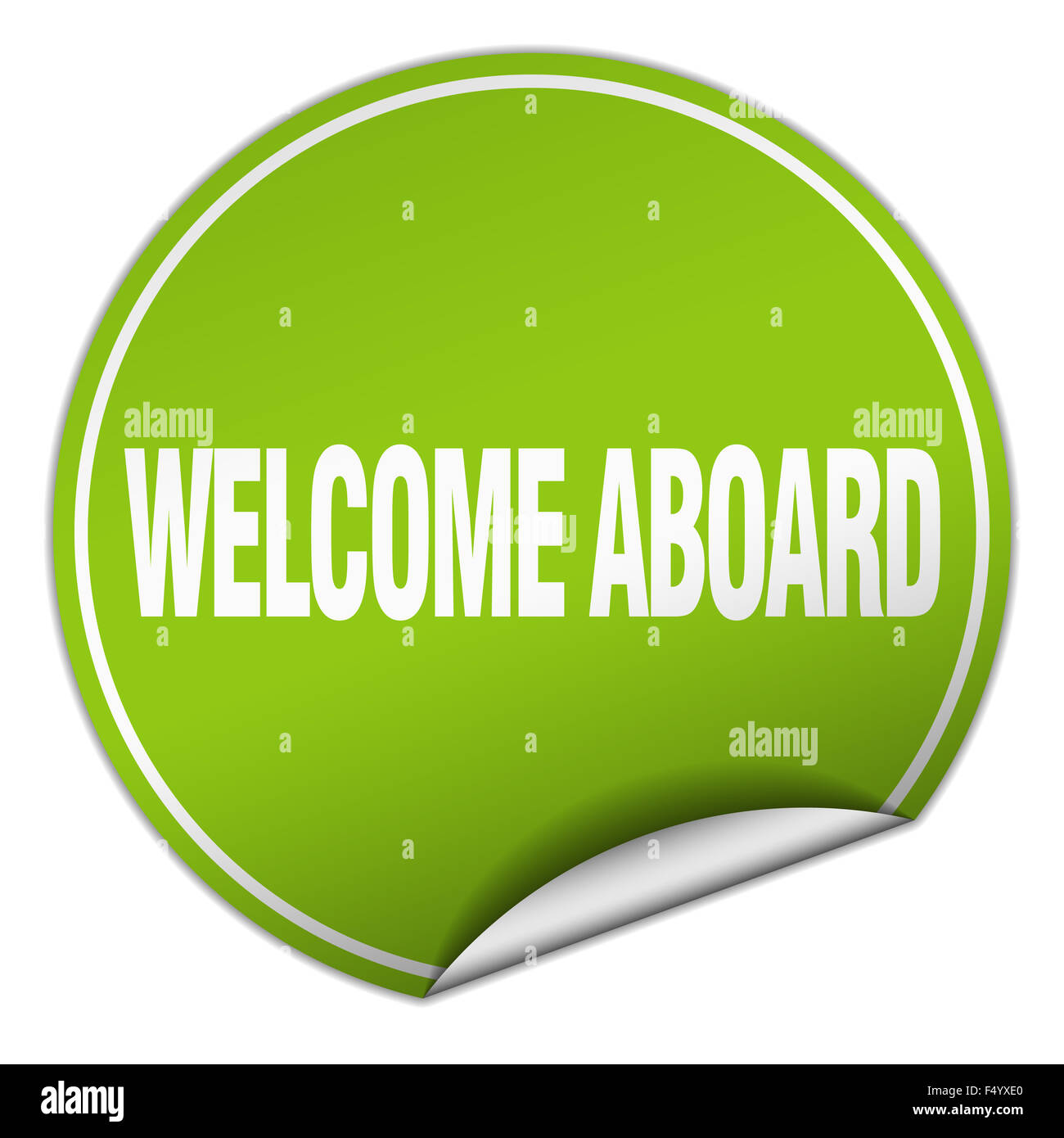 welcome aboard round green sticker isolated on white Stock Photo - Alamy