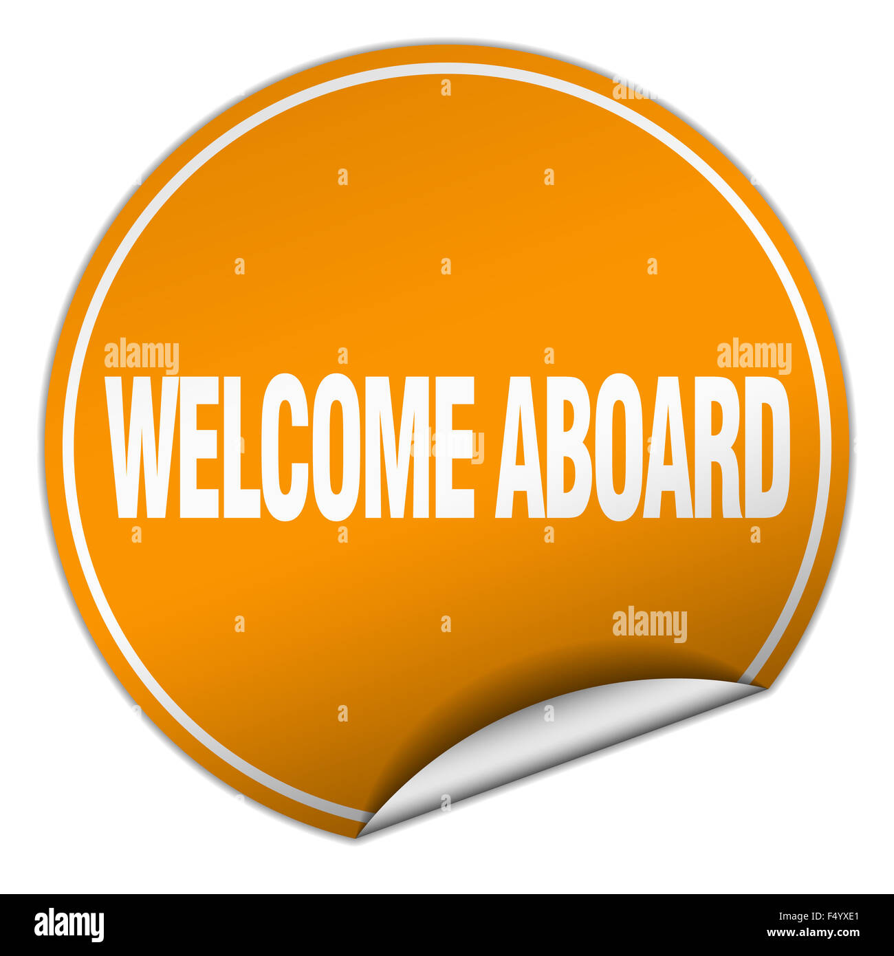 welcome aboard round orange sticker isolated on white Stock Photo - Alamy