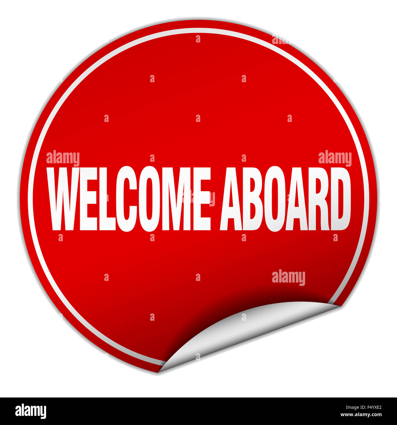 welcome aboard round red sticker isolated on white Stock Photo - Alamy