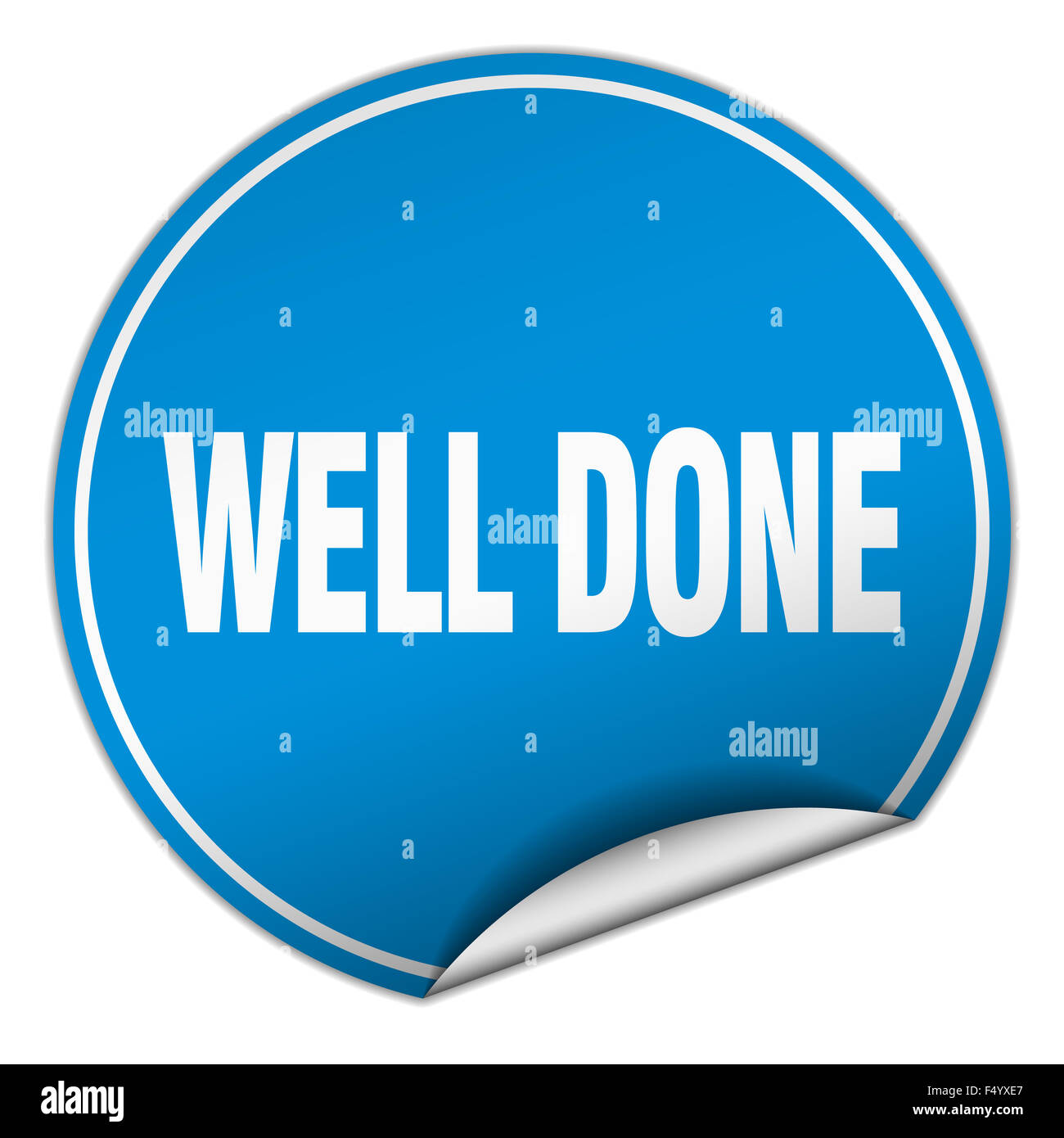 well done round blue sticker isolated on white Stock Photo - Alamy