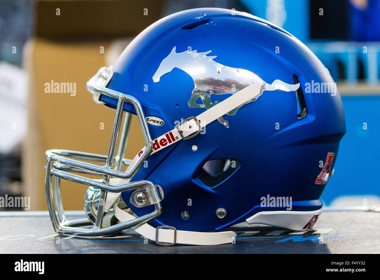 October 24, 2015: Southern Methodist Mustangs helmet from the game ...