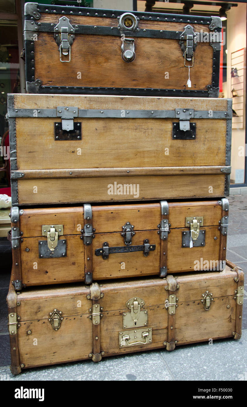 Four big and large old vintage wood cases Stock Photo - Alamy