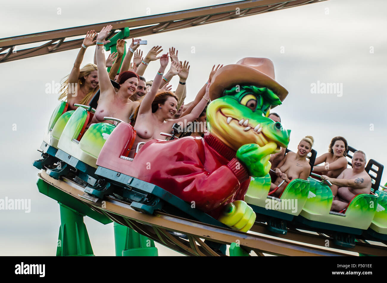 People riding a rollercoaster naked in Southend on Sea, Essex, UK ... People riding a rollercoaster naked in Southend on Sea, Essex, UK ...