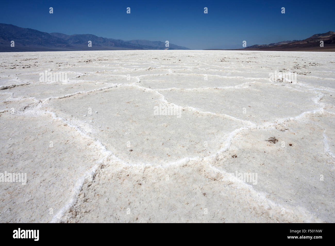 Salt crust in Badwater Basin salt pan, lowest point in North America ...