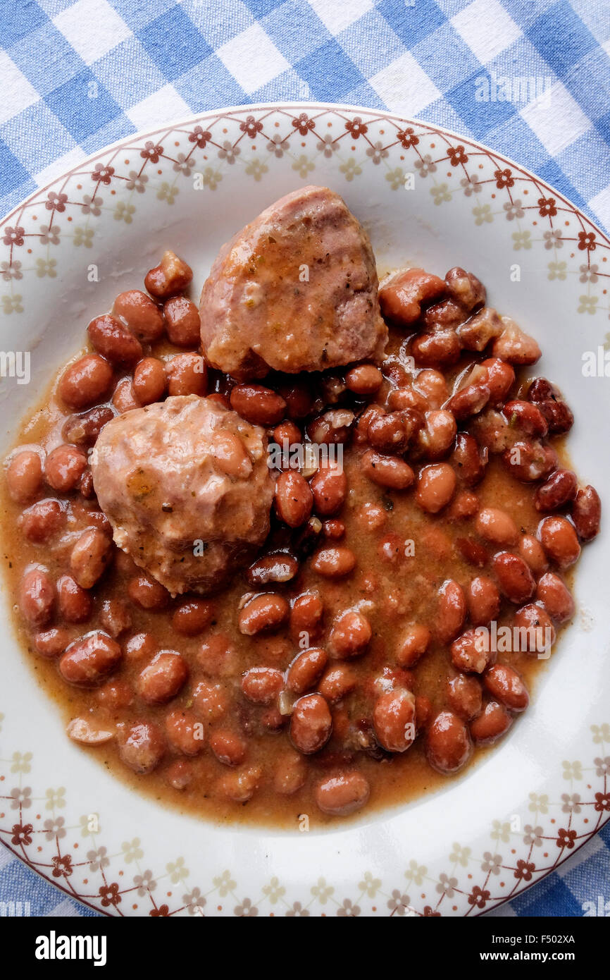 Greek Cuisine. Keftedakia Meatballs with Beans Stock Photo - Alamy