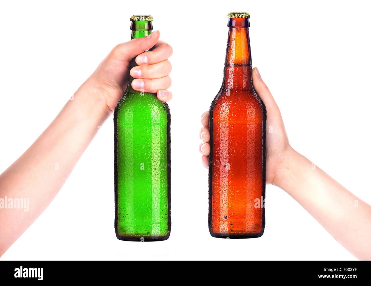 Bottle of beer with man hand making toast isolated on white Stock Photo ...