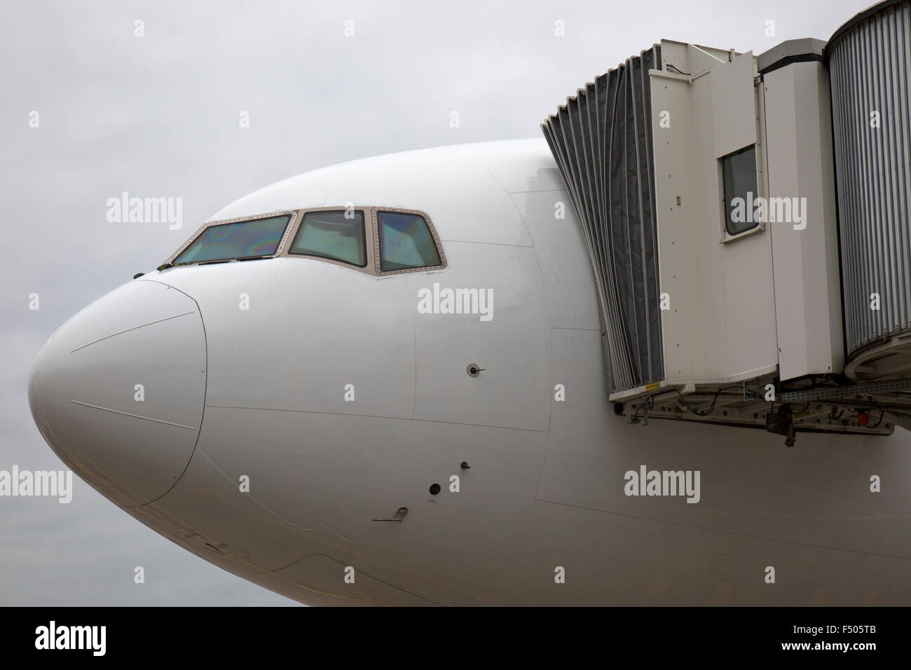 Forward fuselage part of a Boeing airliner with no titles, at an ...
