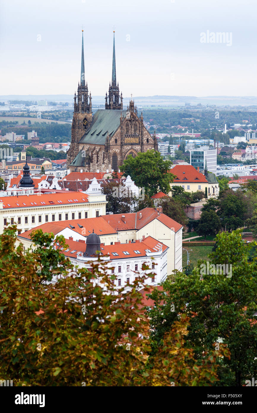 travel to Brno city - above view of Brno city with Cathedral of Saints ...