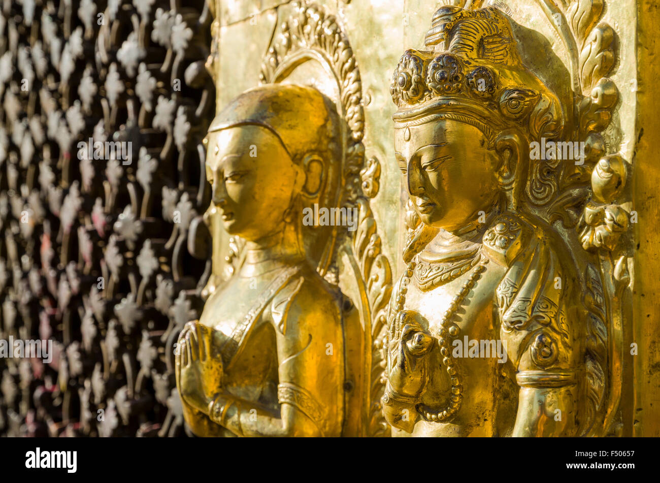 Brass images of Goddesses at Swayambhunath Stupa, the Monkey Temple ...