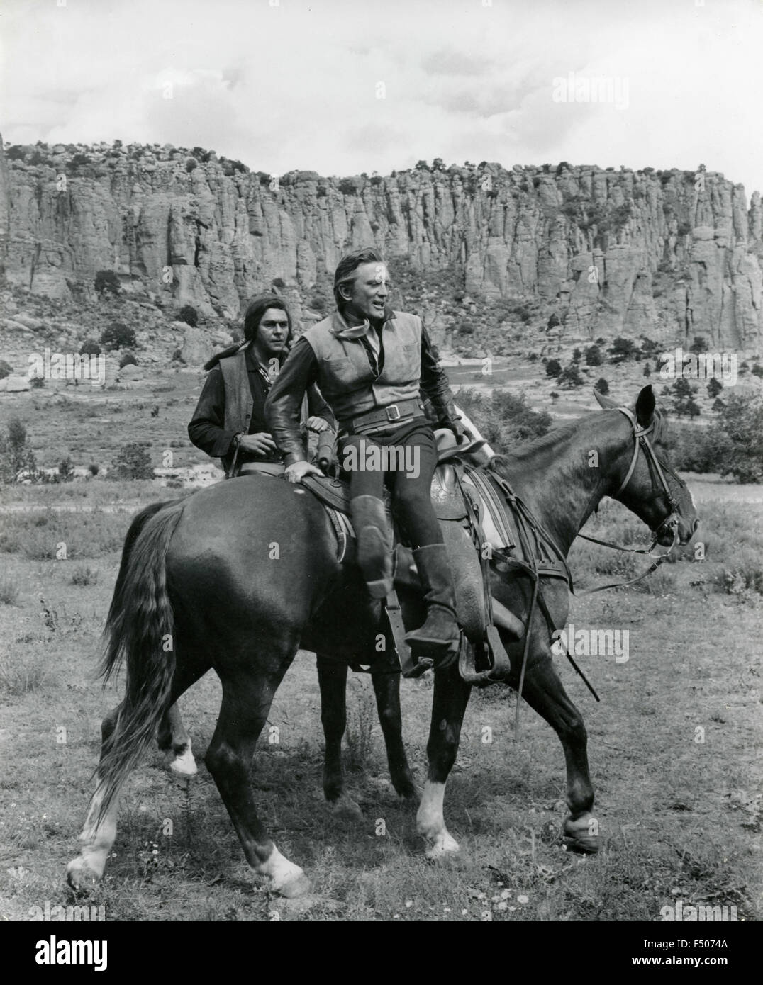 The actors Kirk Douglas and Howard Keel in a scene from the film "The ...