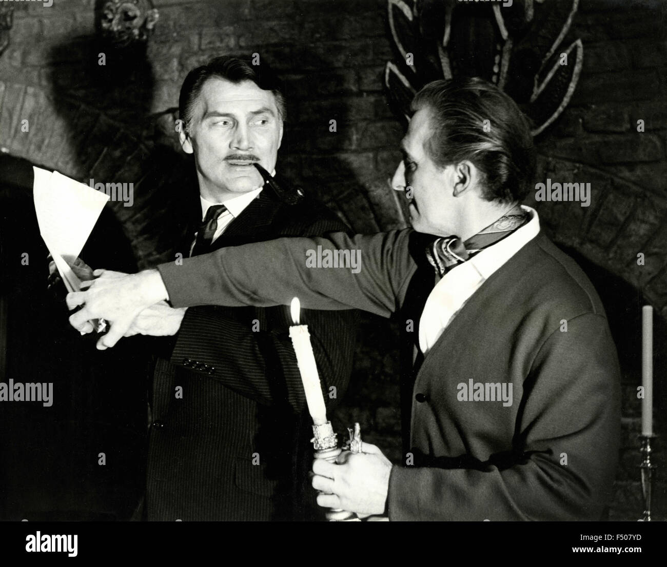 The actors Jack Palance and Peter Cushing in a scene from the film ...