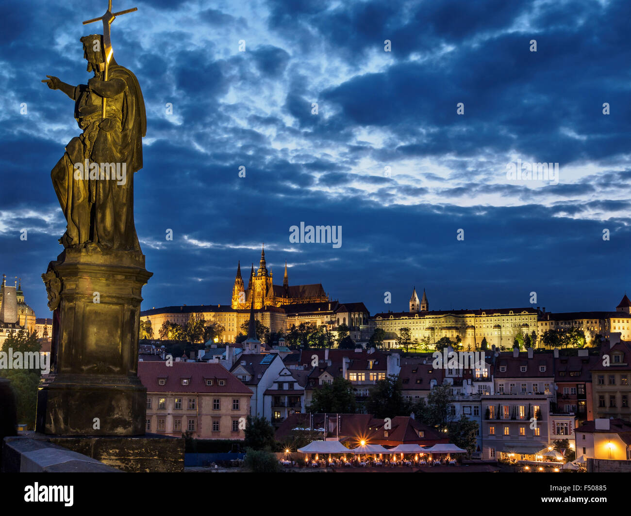 Prague, from the famous Charles Bridge looking at St. Vitus Cathedral ...