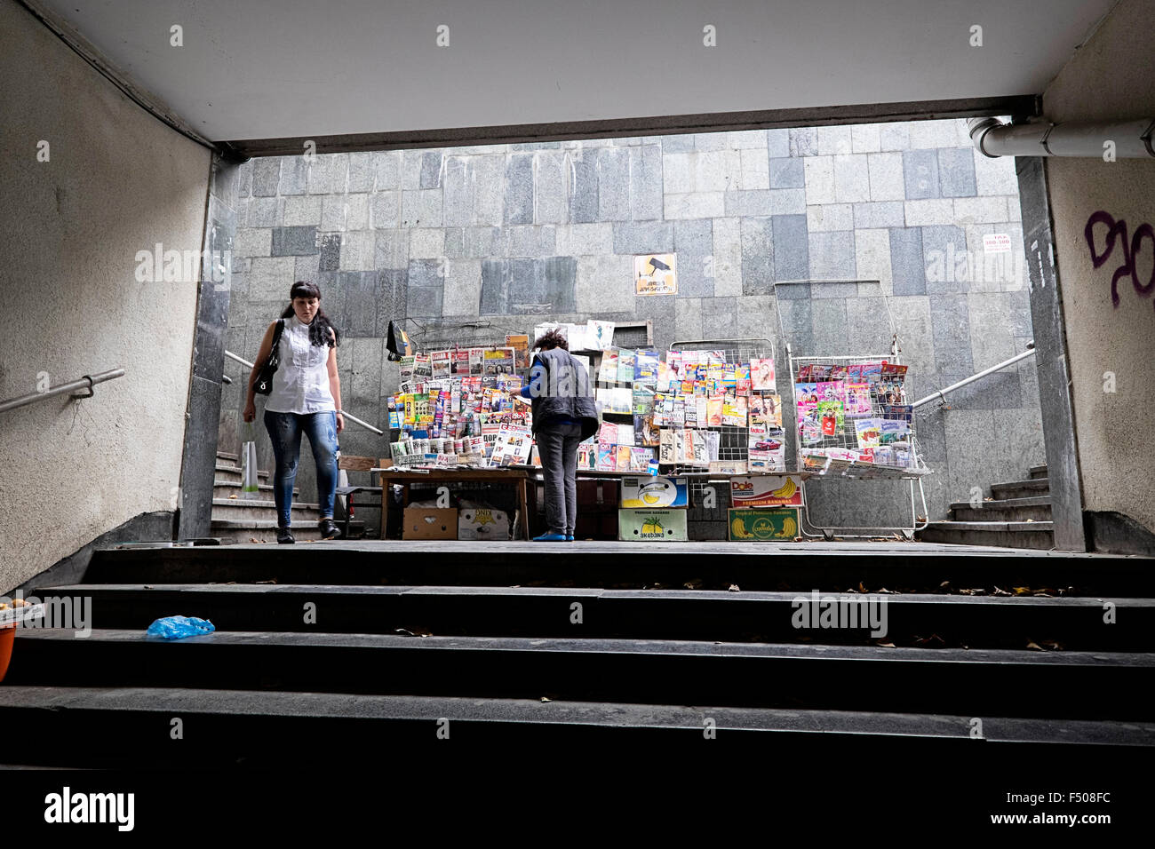Magazine stall by an underpass at Freedom Square, Tbilisi, Georgia ...