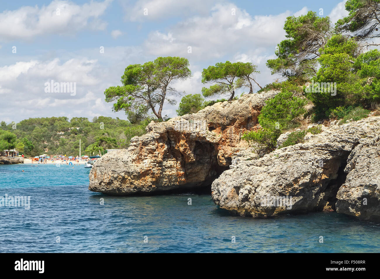 Beautiful beach bay azure sea water. Majorca island, Spain Stock Photo ...
