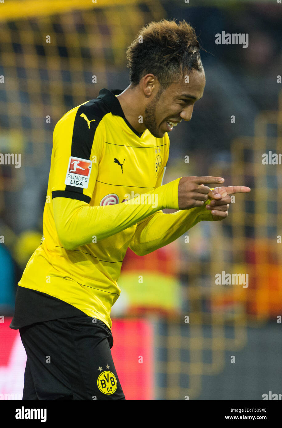 Dortmund's Pierre-Emerick Aubameyang celebrates his goal at 5:1 during ...