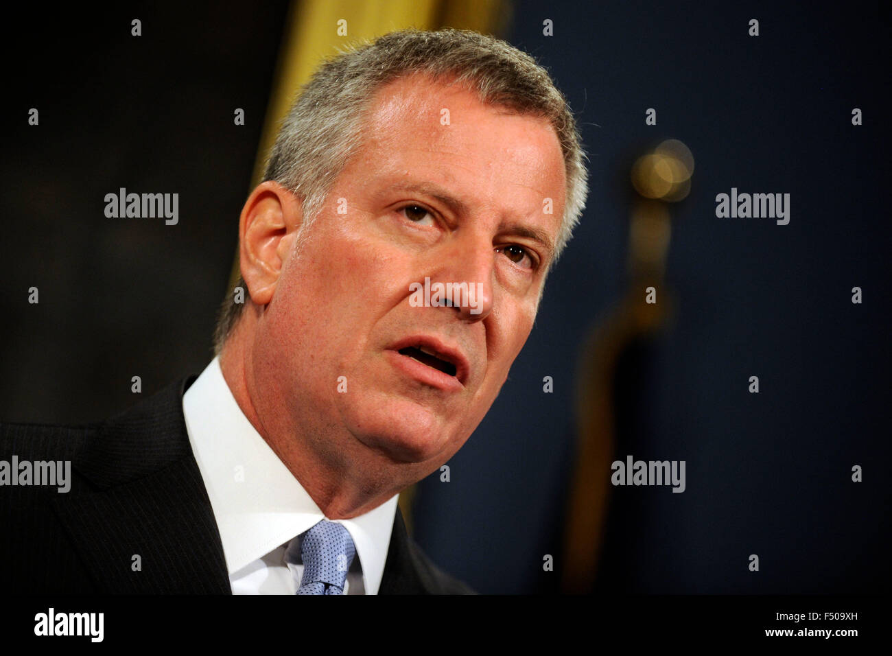 New York City mayor Bill de Blasio speaks during a press conference in ...