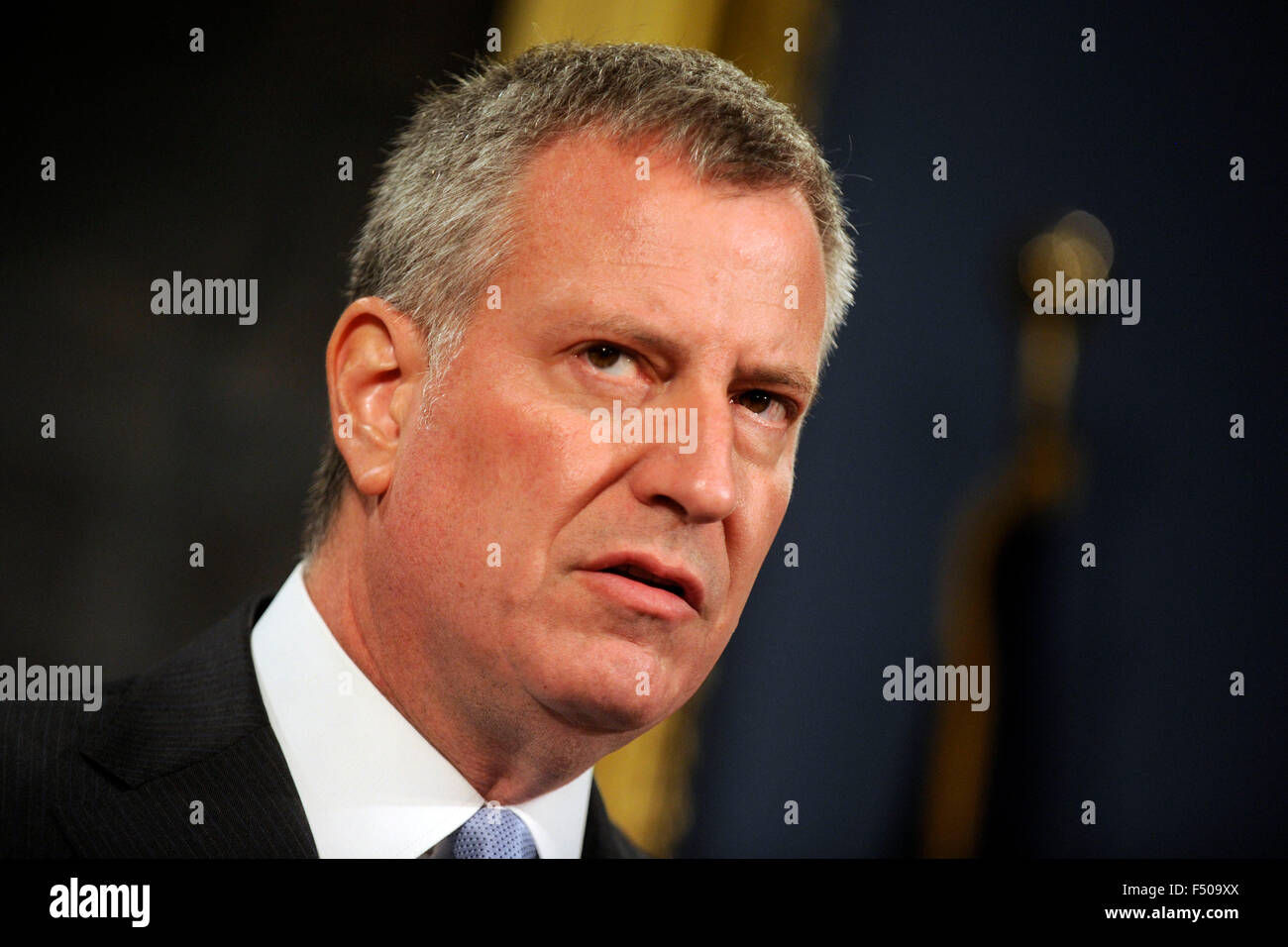 New York City mayor Bill de Blasio speaks during a press conference in ...