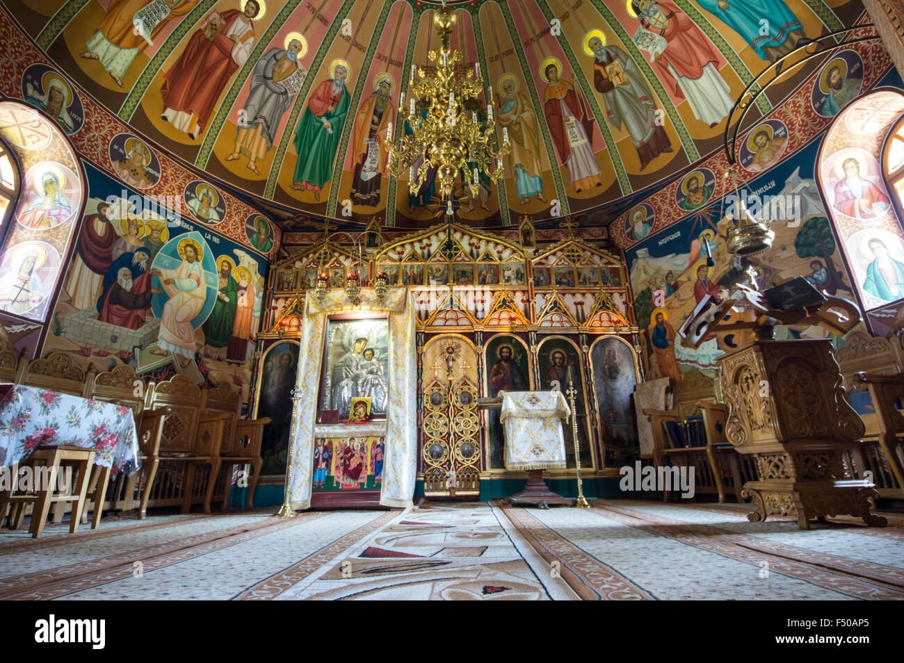 Inside of a orthodox chapel, Horaicioara monastery in Romania Stock ...