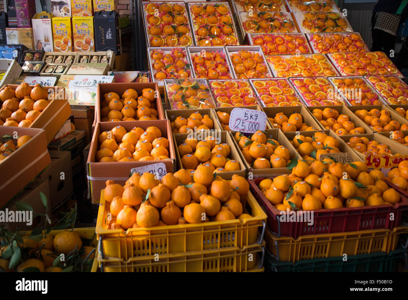 Oranges for sale in a market in Jeju Island, South Koreas Stock Photo ...