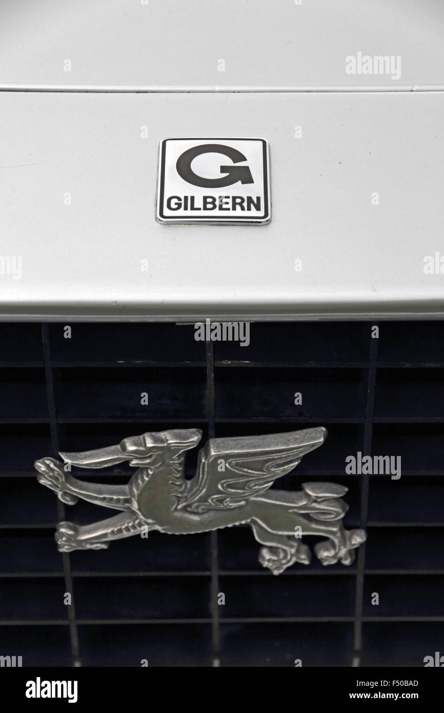 Bonnet and radiator grille badging of 1969 Gilbern Genie sportscar ...