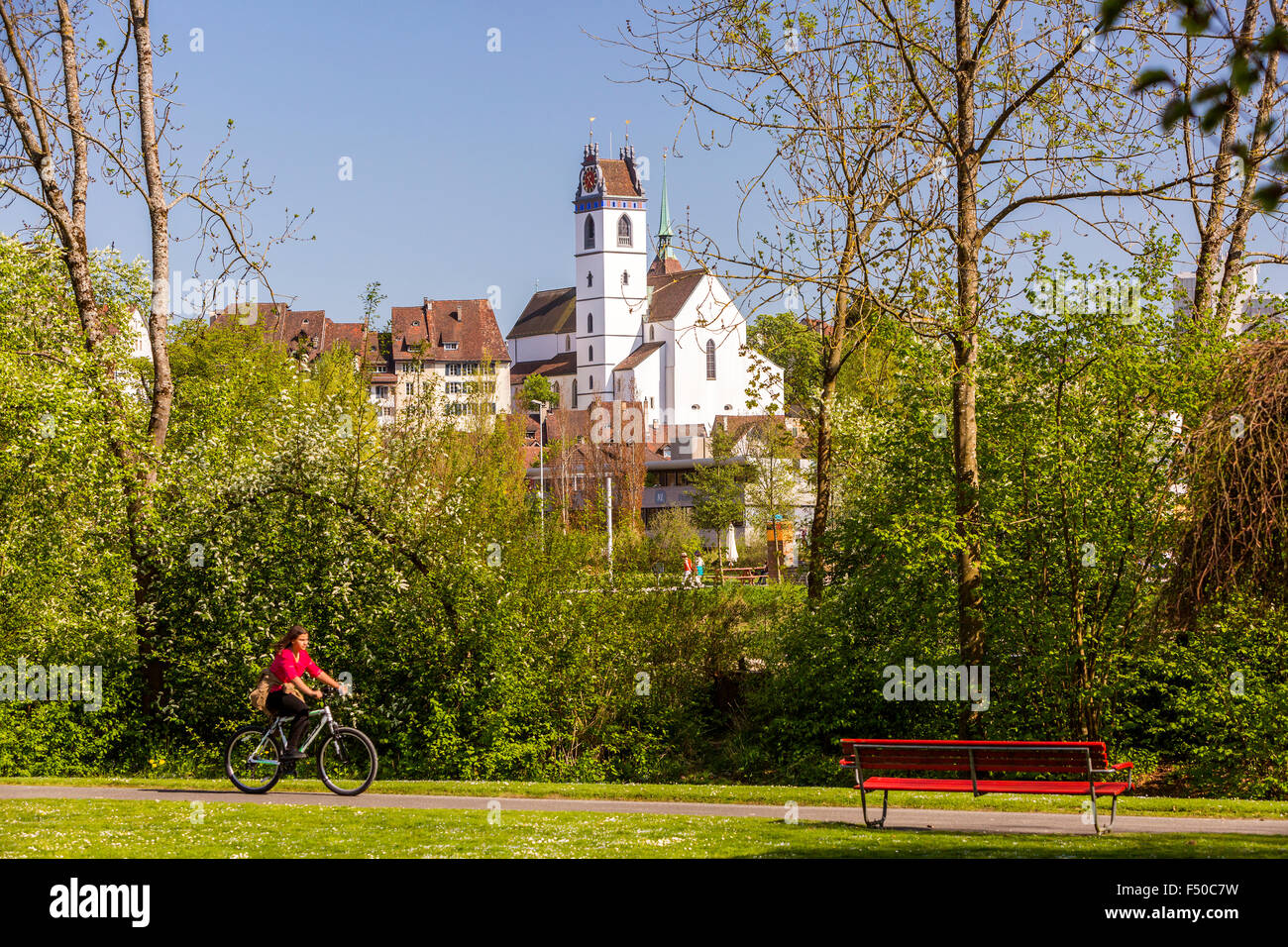 View towards town Church Tower, Aarau, Canton Aargau, Switzerland Stock ...