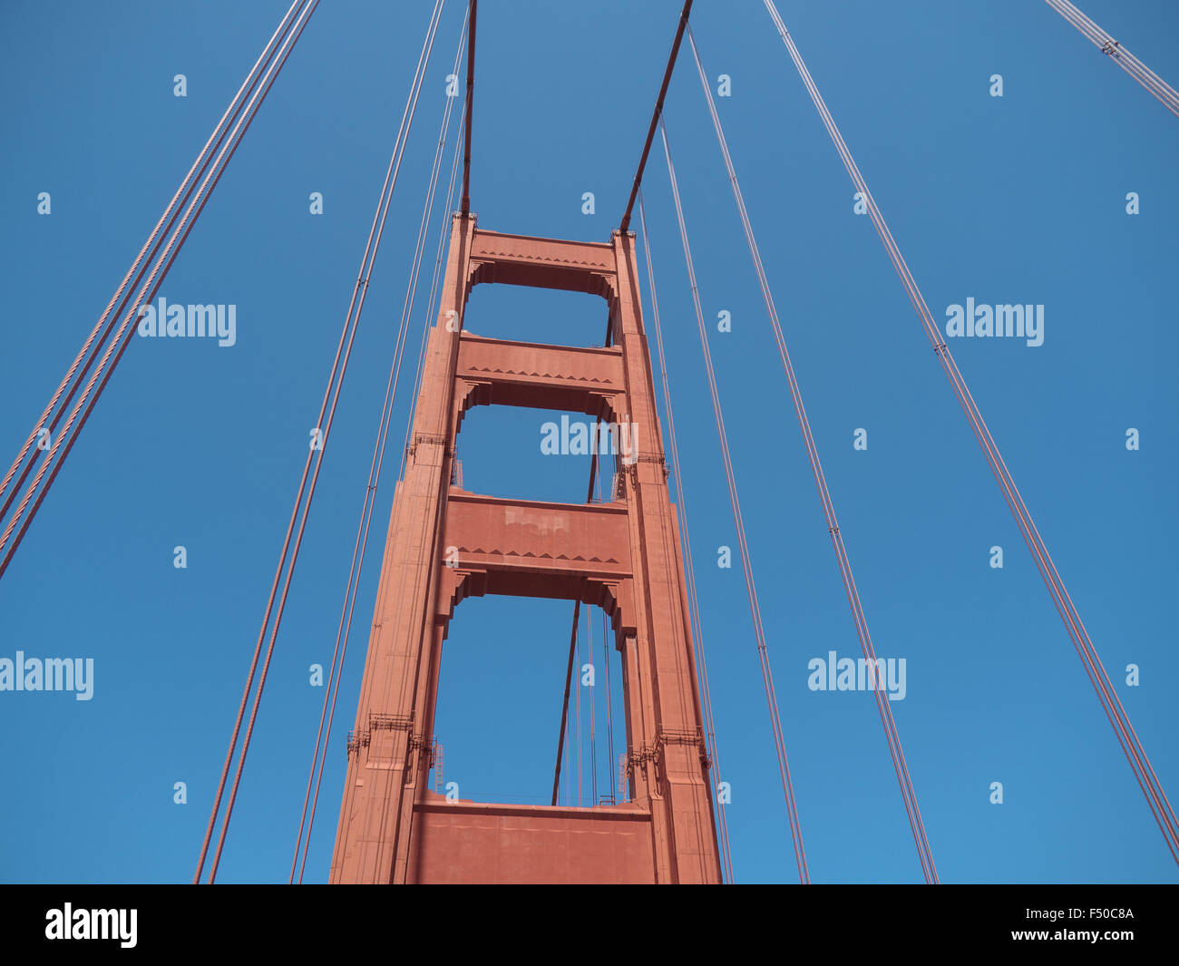 A red support column of the Golden Gate Bridge in San Francisco Stock ...