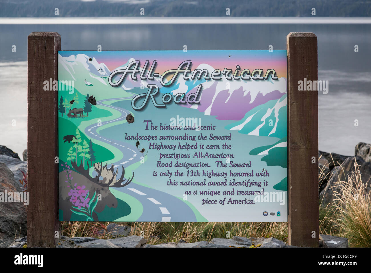 All American Road sign off the Seward Highway (Turnagain Arm) in ...