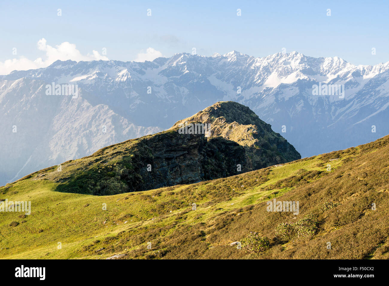 Snow capped mountains of the Great Himalayan Range, seen from ...