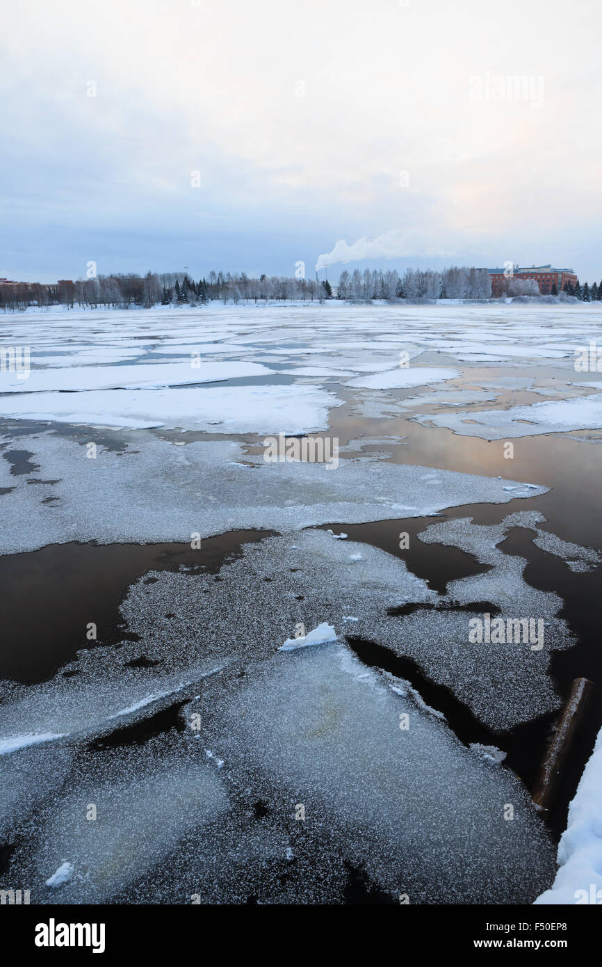Thin ice at lake Stock Photo - Alamy