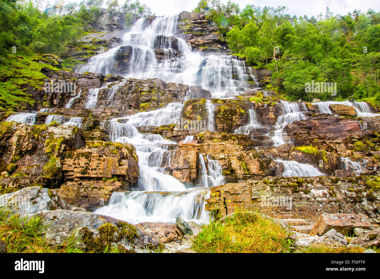 Waterfall Tvindefossen is the largest and highest waterfall of Norway ...