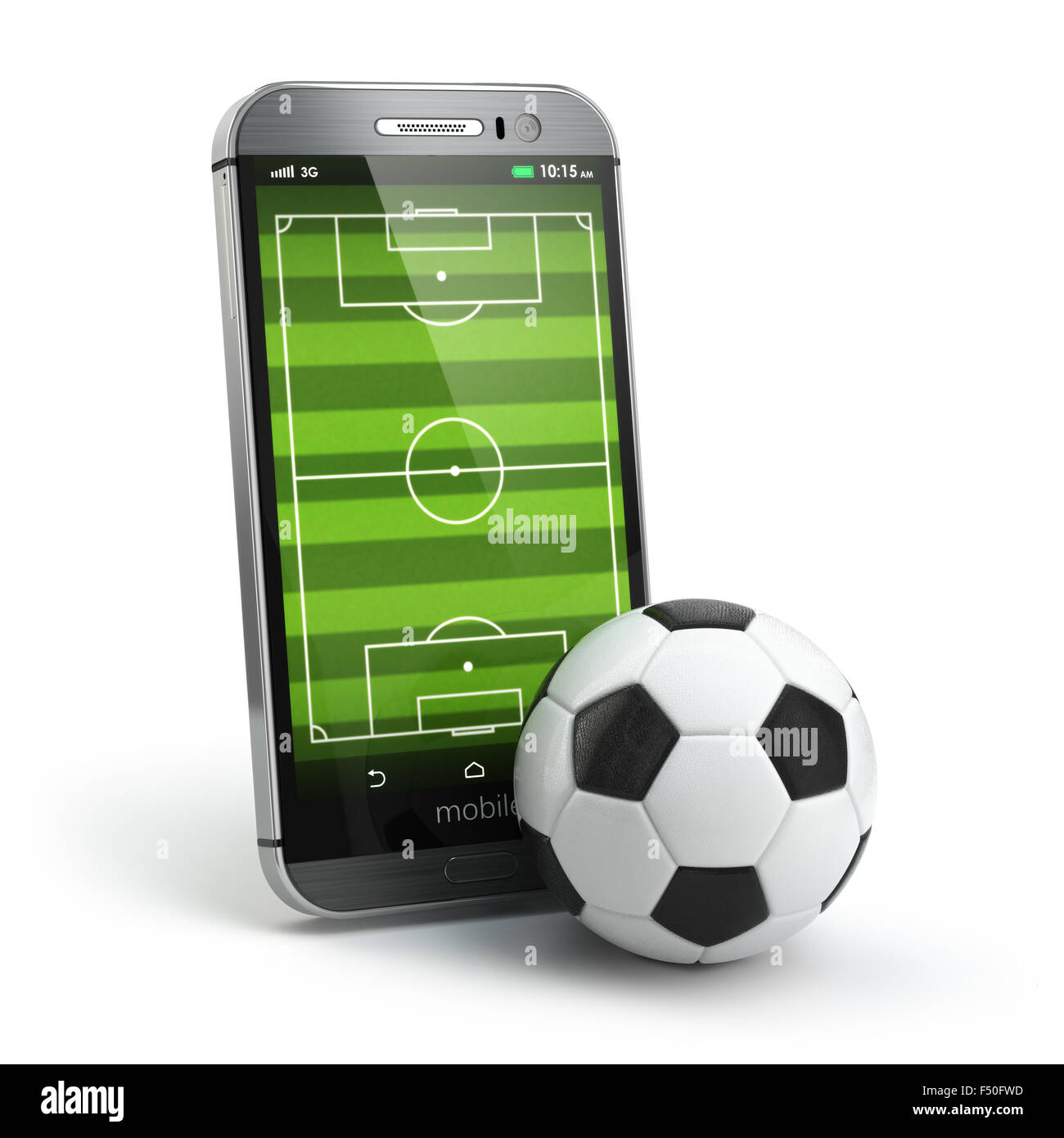 Mobile soccer. Football field on the smartphone screen and ball. Online ...