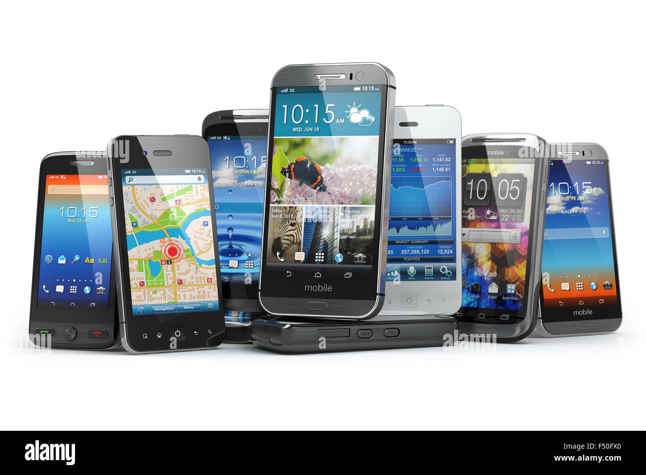 Mobile phone row different smartphones hi-res stock photography and ...