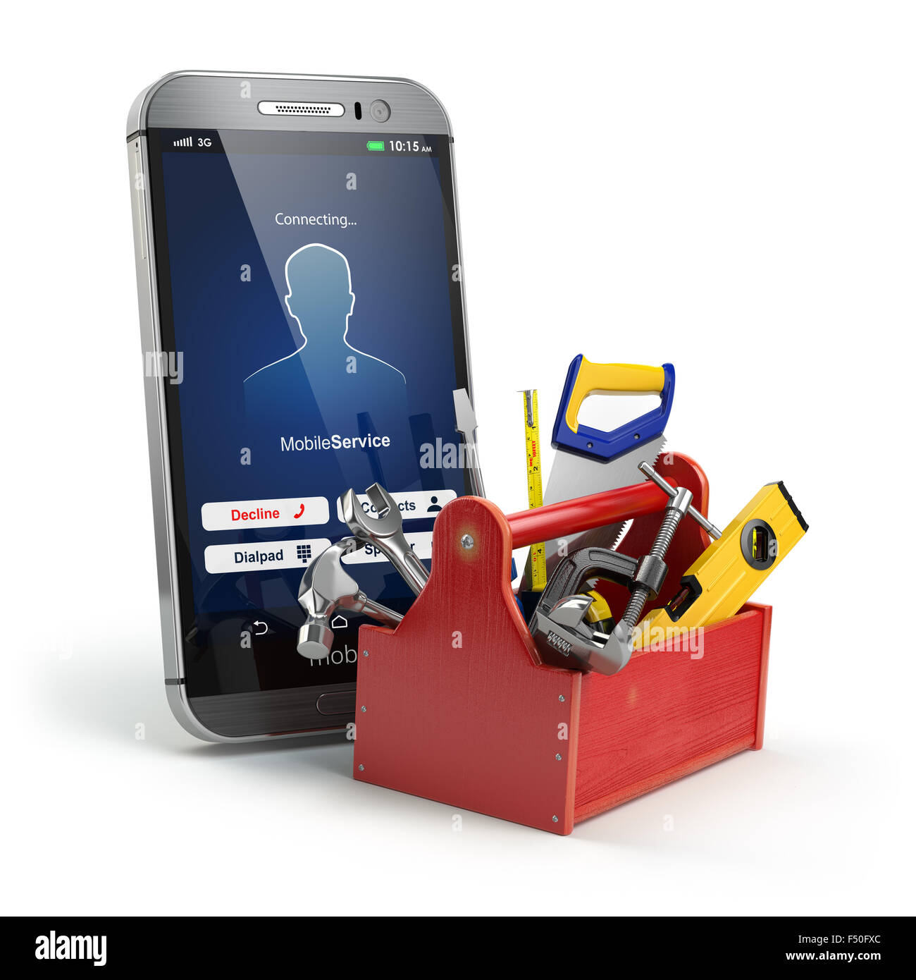 Mobile phone service concept. Online support. Smartphone with toolbox ...