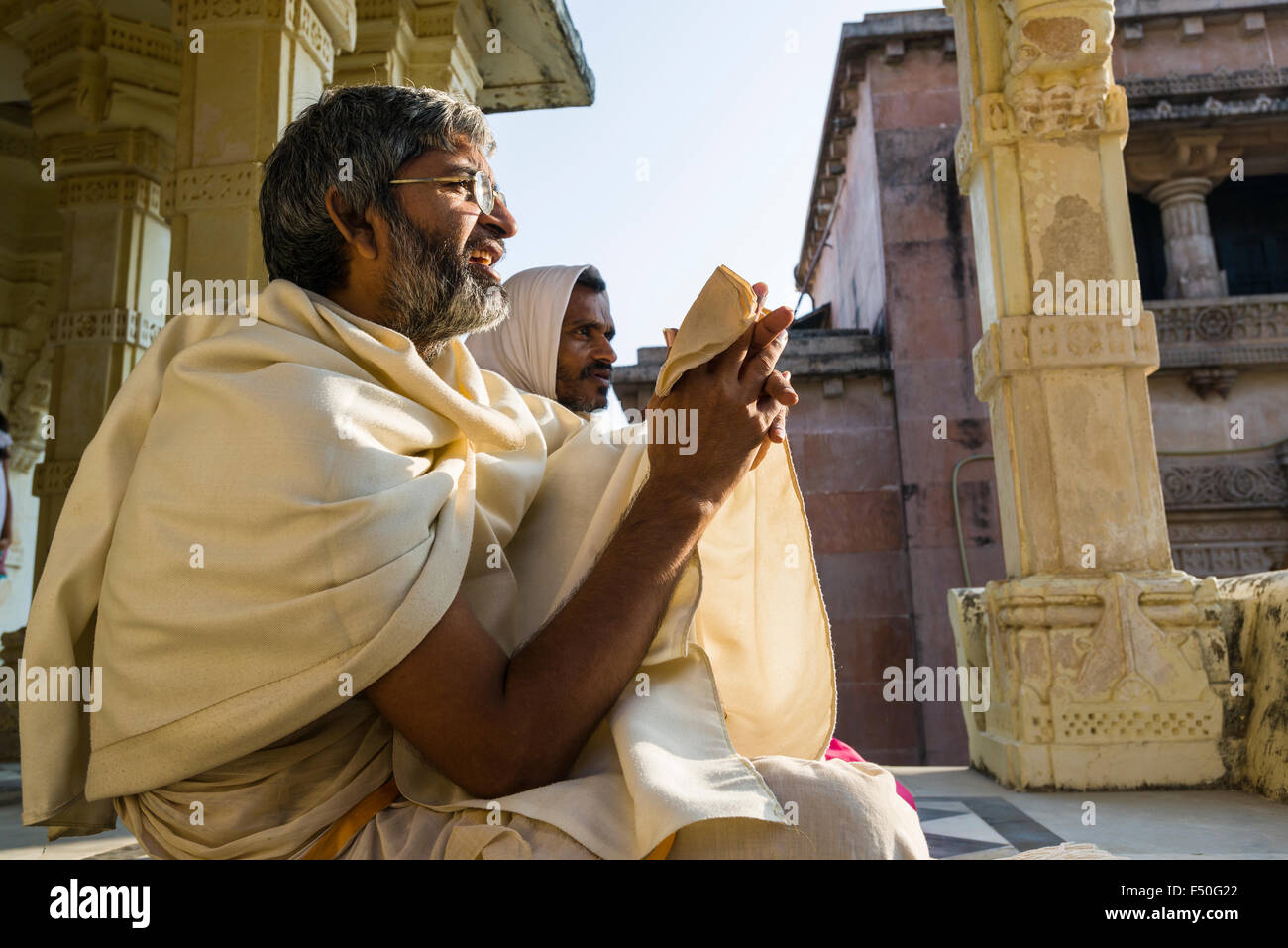 A group of Jain pilgrims is reciting religeous texts at Shatrunjaya ...
