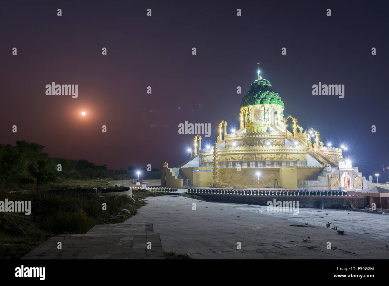 The Temple of 108 Jains at night, situated at the foot of at ...