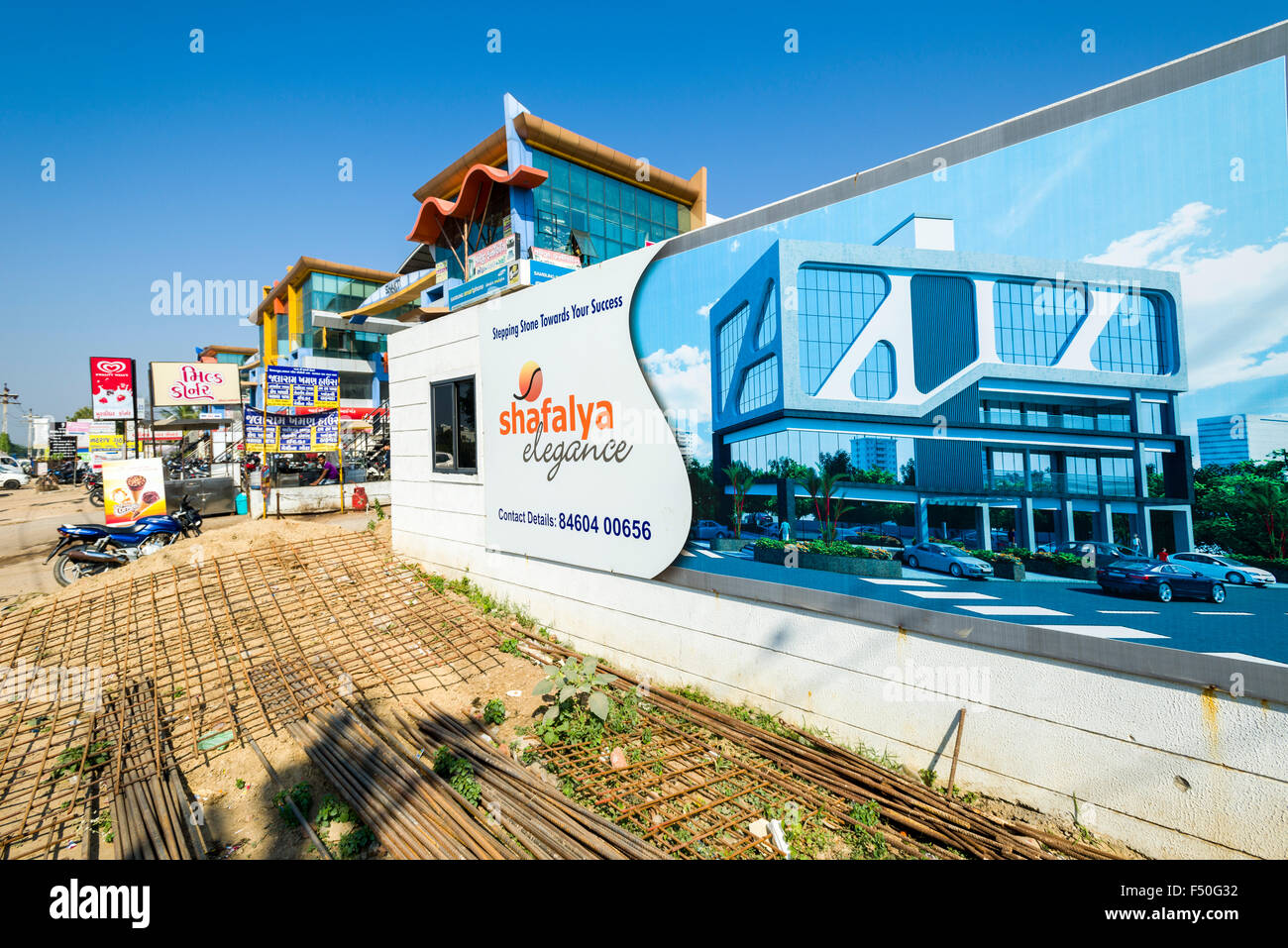 A big advertisement for a new office building with some new modern ...