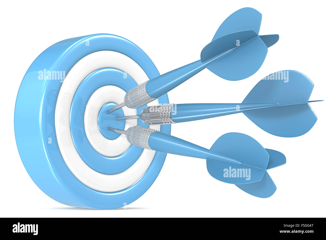 Blue and white Dart Board with 3 blue dart arrows Stock Photo - Alamy