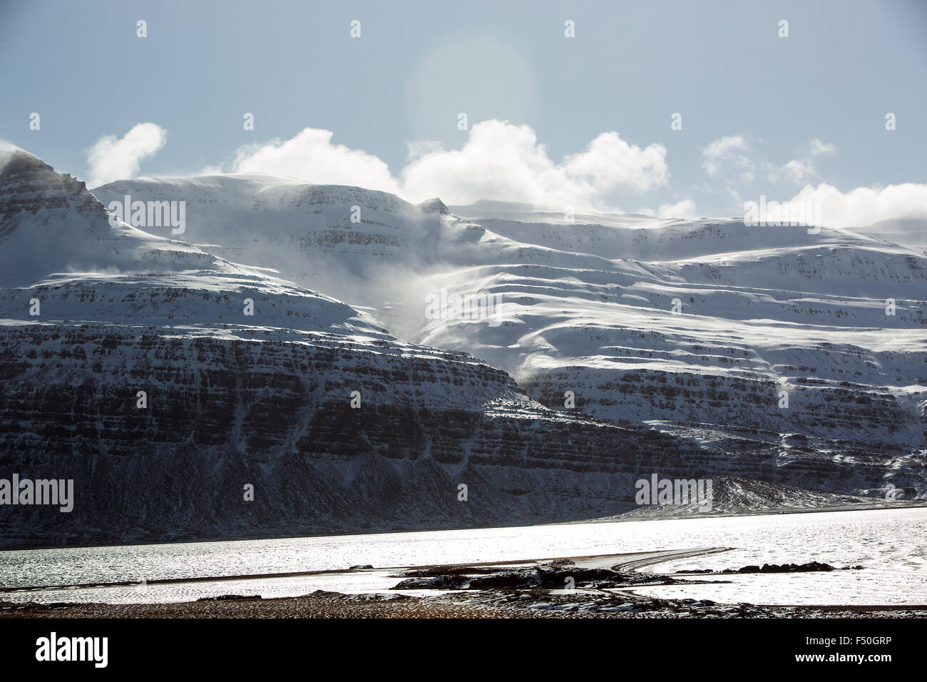Snowy mountain landscape in Iceland, wintertime Stock Photo - Alamy