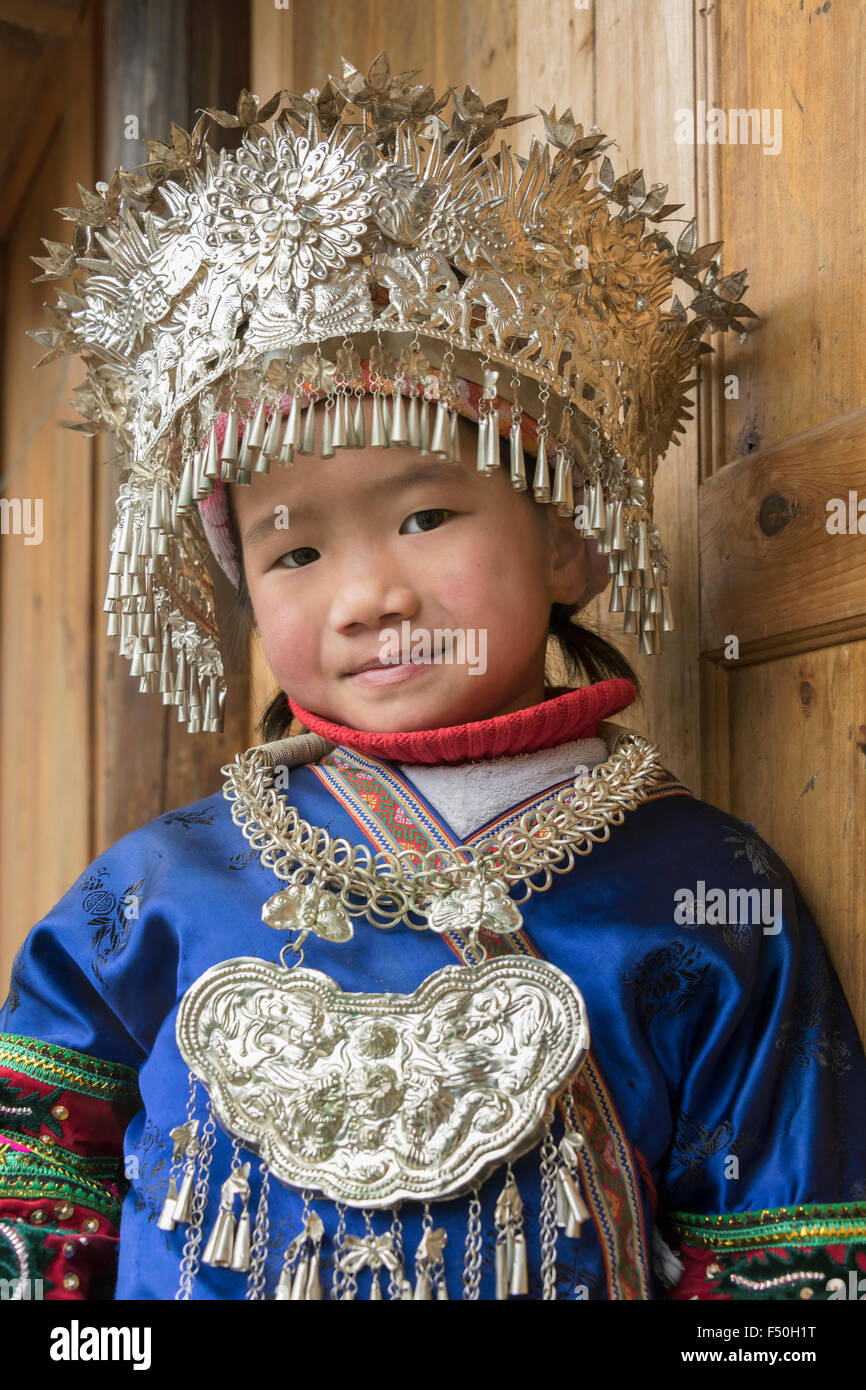 Miao girl in traditional attire 3, Langde Shang Miao Village, Guizhou ...